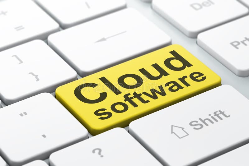 Cloud Computing Concept Cloud Software On Computer Keyboard Background
