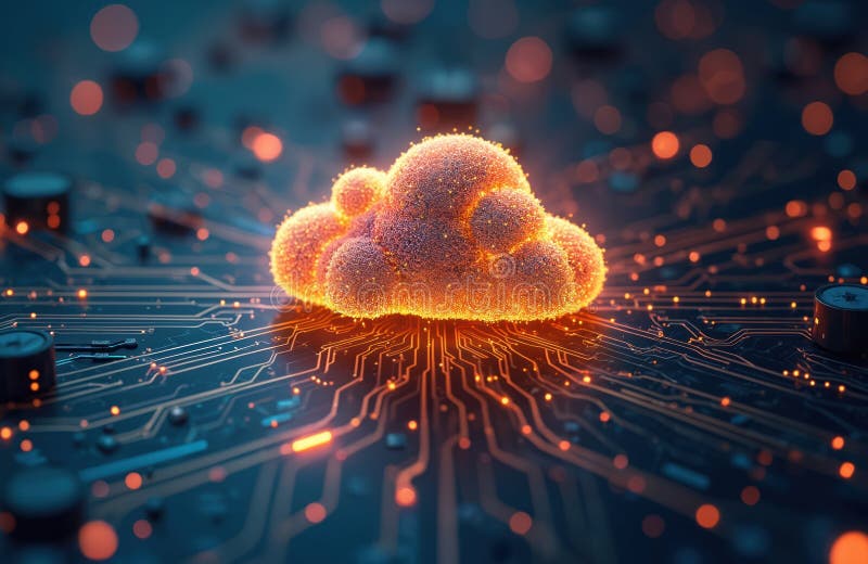 Cloud Computing Concept. 3D Digital Cloud Connected To Circuit Board ...