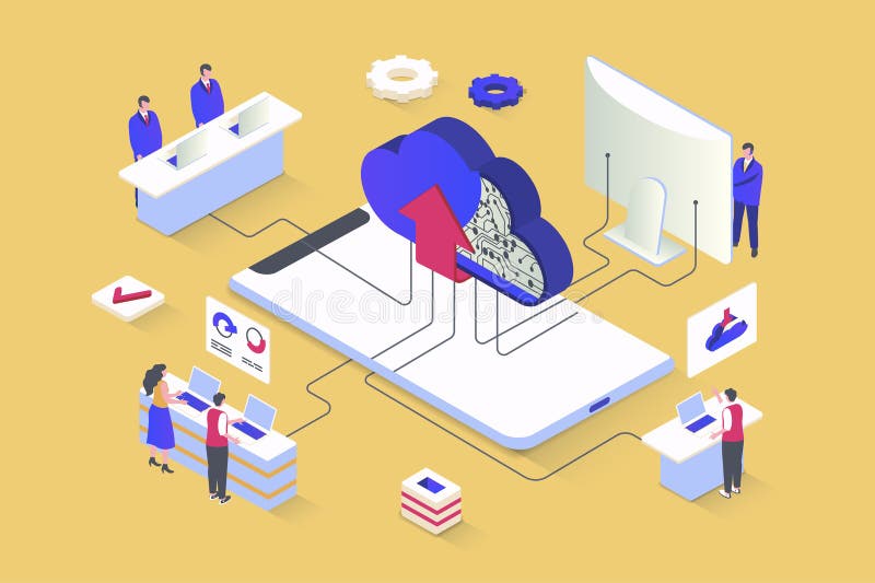 Cloud Computing Concept In 3d Isometric Design Network Computing