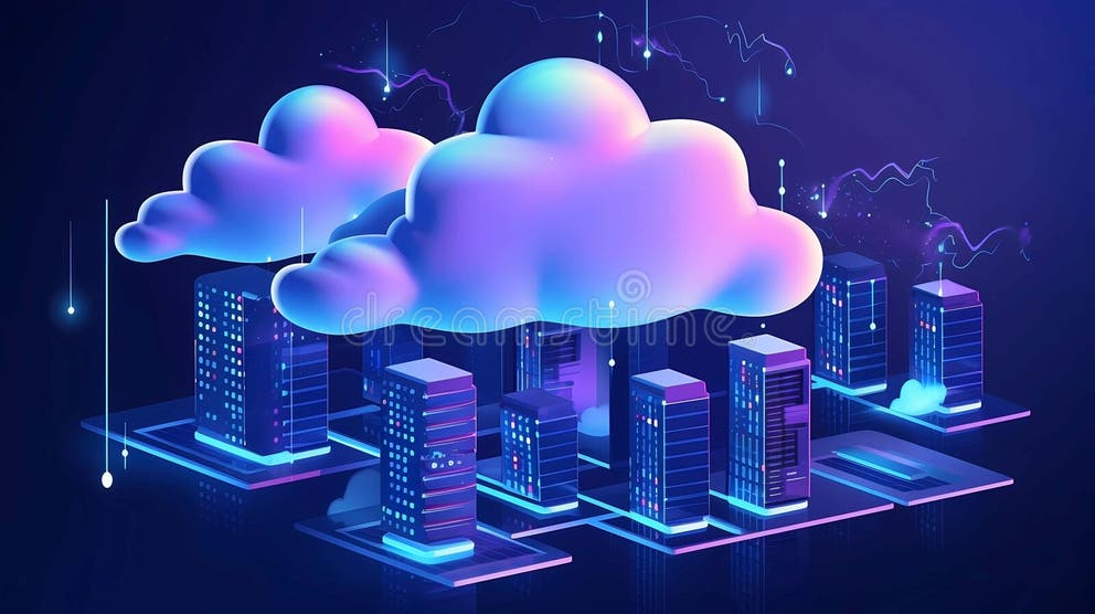 Cloud Computing Concept, 3d Isometric Vector Illustration of Server Room and Cloud, Generative ...