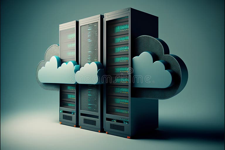 Cloud Computing Concept. 3D Rendering of Server Room with Cloud Computing Stock Illustration ...