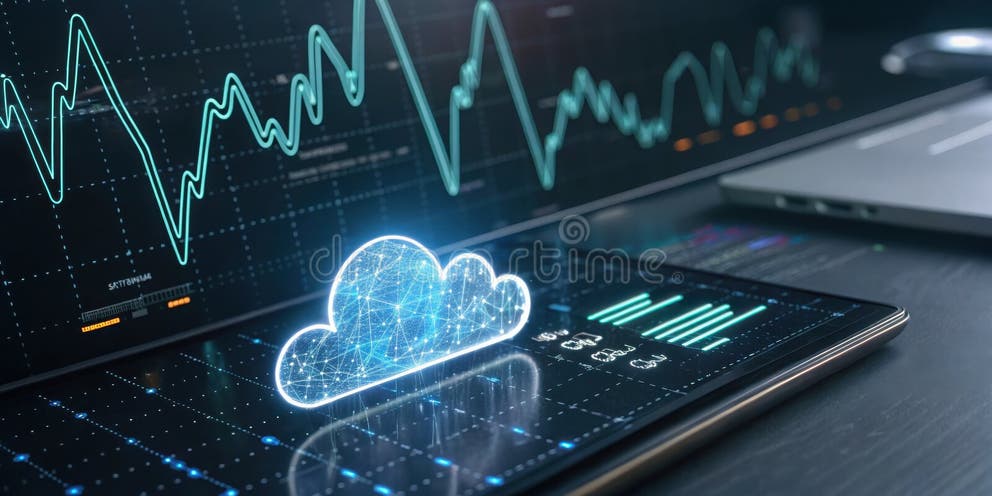 Cloud Computing Concept with Data Analytics Chart on Digital Tablet Displaying Graphs Stock ...