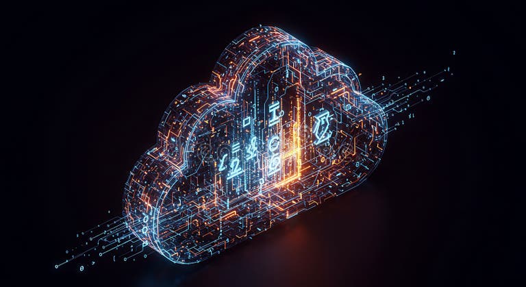 Cloud Computing Concept with Data Flowing Visualization Stock Illustration - Illustration of ...