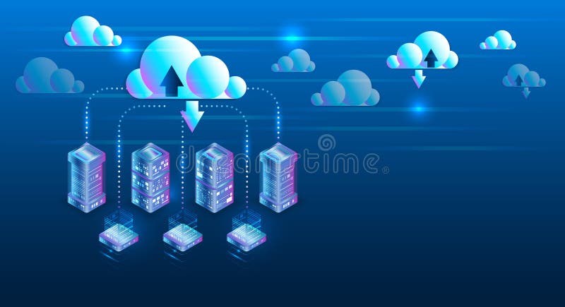 Cloud Computing Concept with Data Servers Connected To Digital Clouds, Symbolizing Storage, Data ...