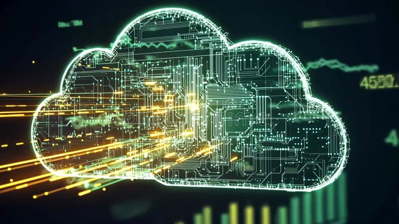 Cloud Computing Concept with a Digital Circuit Board Glowing in Green ...