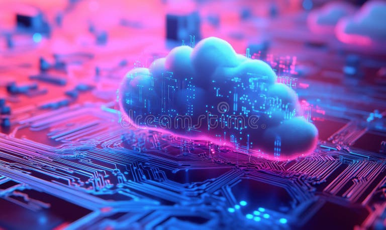 Cloud Computing Concept with Digital Circuit Board and Glowing Cloud ...