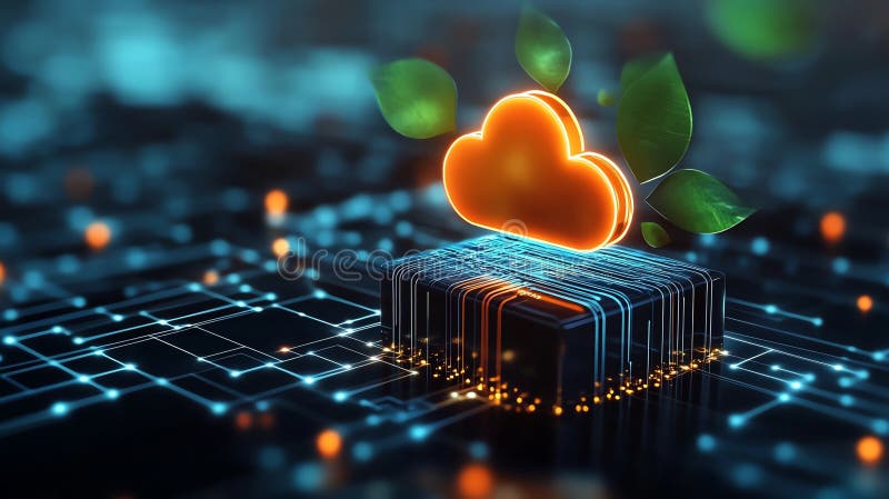Cloud Computing Concept with Digital Circuitry and Green Leaves Stock ...