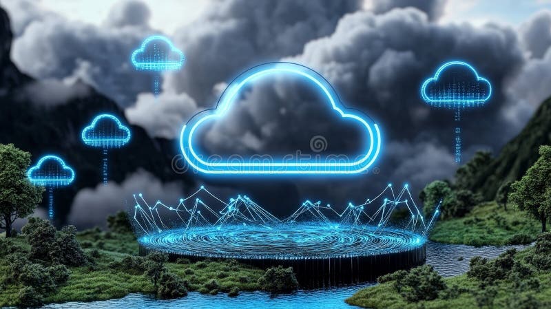 Cloud Computing Concept with Digital Data Network and Virtual Connections Stock Illustration ...