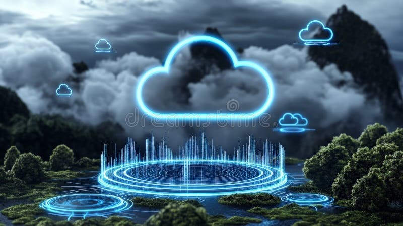 Cloud Computing Concept with Digital Data Network and Virtual Connections Stock Illustration ...