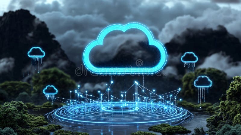 Cloud Computing Concept with Digital Data Network and Virtual Connections Stock Illustration ...