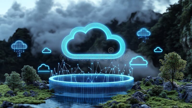 Cloud Computing Concept with Digital Data Network and Virtual Connections Stock Illustration ...