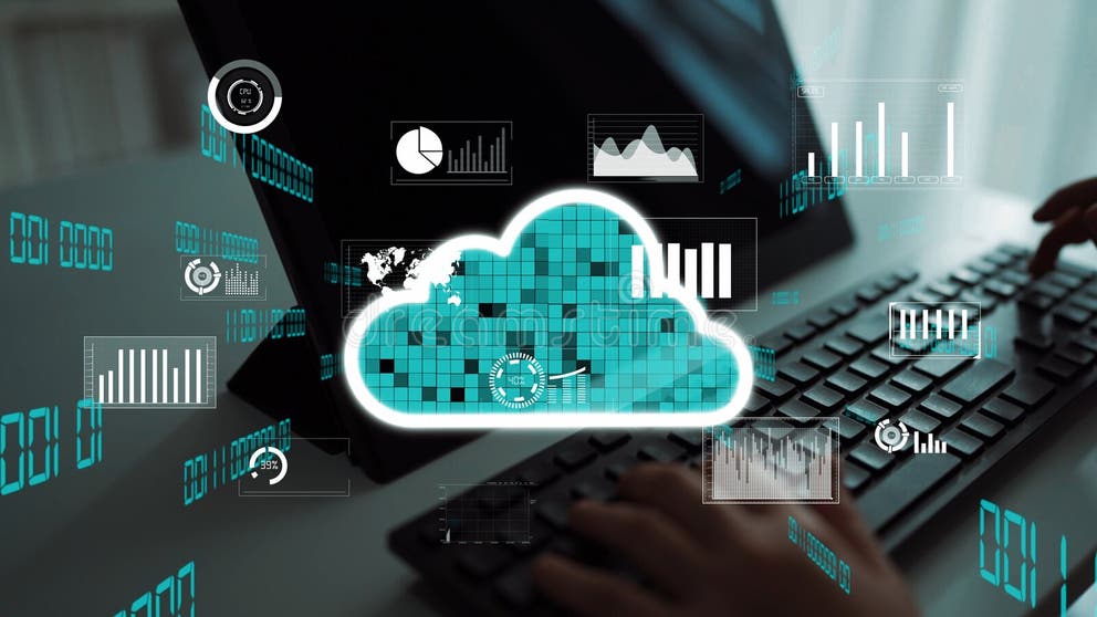 Cloud Computing Concept with Digital Data Visualization on Laptop ...
