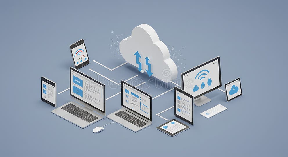 Cloud Computing Concept Featuring a Central 3D Cloud with Arrows ...