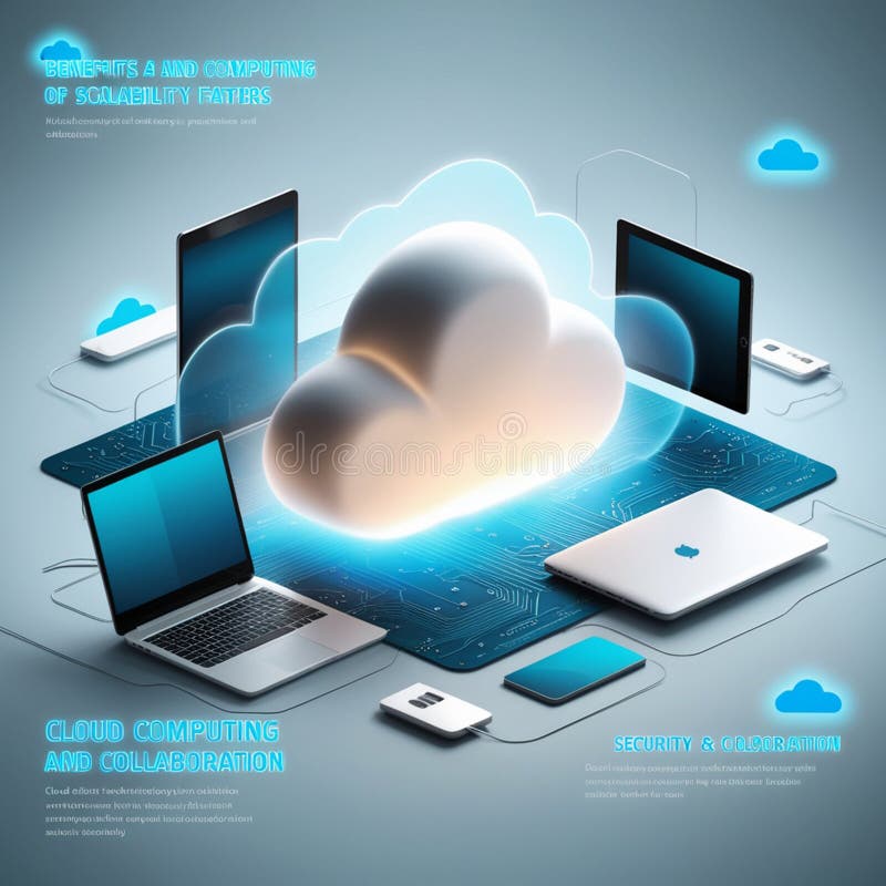 Digital Cloud Computing Technology for Modern Business Operations Stock Illustration ...