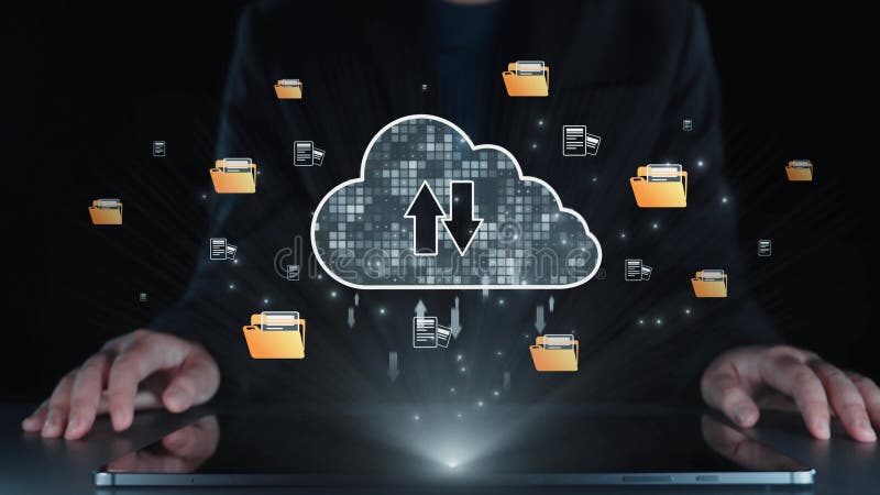 Cloud Computing Concept with File Upload and Download Symbol Over ...