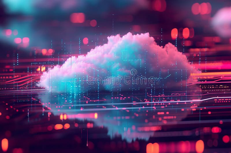 Cloud Computing Concept, Floating Digital Clouds Above Circuitry Stock ...