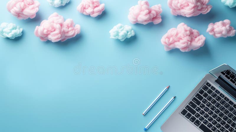 Cloud Computing Concept Frame Border Background with Laptop and Clouds ...