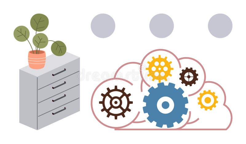 Cloud Computing Concept with Gears and Cabinet Representing Data Storage and Organization Stock ...