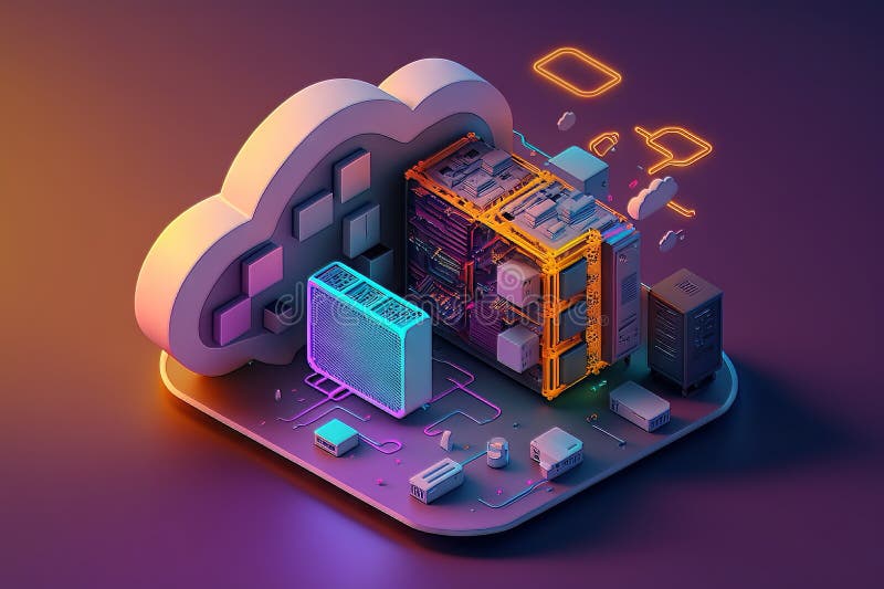 Cloud Computing Concept. Generative AI Isometric Illustration of Cloud ... Cloud Computing Concept. Generative AI Isometric Illustration of Cloud ...