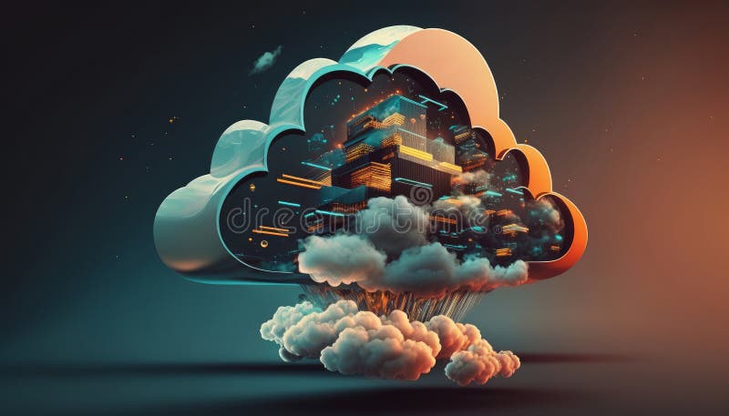 Cloud Computing Concept. Generative AI Isometric Illustration of Cloud ... Cloud Computing Concept. Generative AI Isometric Illustration of Cloud ...