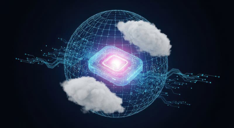 Cloud Computing Network with Central Processor Stock Illustration ...