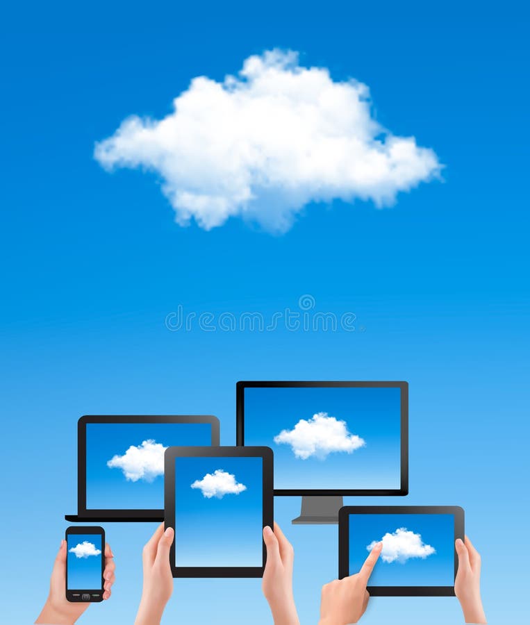 Cloud Computing Concept Background with Hand. Stock Vector - Illustration of computing, cloud ...