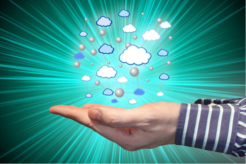 Hand, Blue Background, Cloud Computing Concept Stock Photo - Image of ...