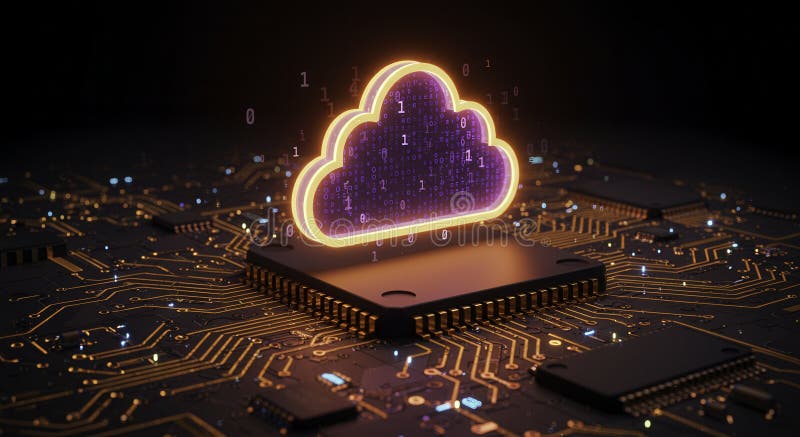 Cloud Computing Concept With A Cloud Icon Filled With Binary Code Stock