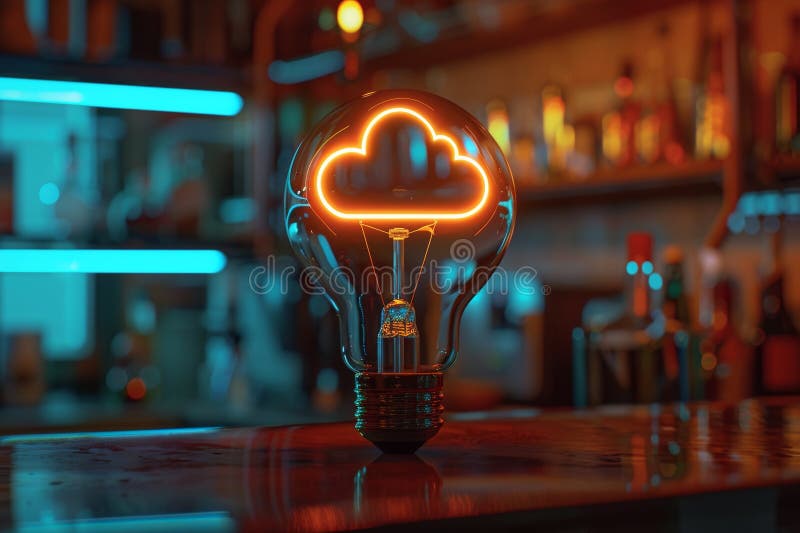 Cloud Computing Concept Illuminated Light Bulb with Neon Cloud Symbol ...