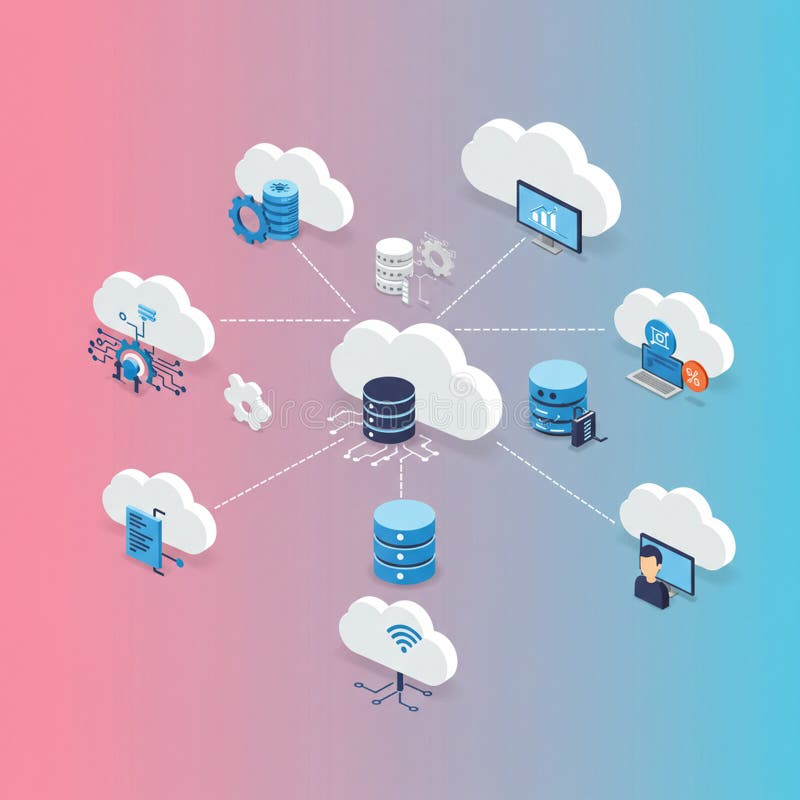 Cloud Computing Concept Illustration Showing a Central Black Server ...