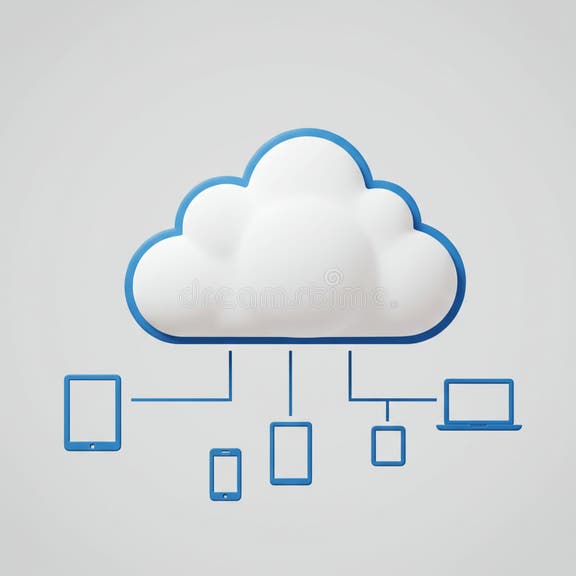 Cloud Computing Concept Illustration with a White Cloud Connected To Various Devices Outlined in ...