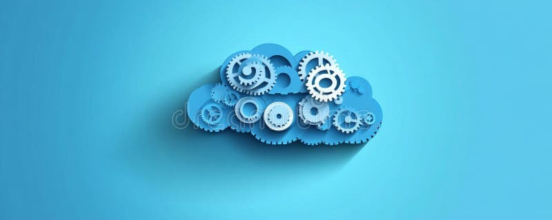 Cloud Computing Concept with Interconnected Gears and Cogwheels on Blue ...