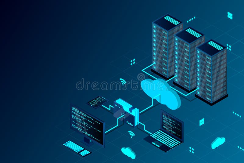 Cloud Computing Concept Isometric Vector Illustration. Isometric Cloud Technology with ...