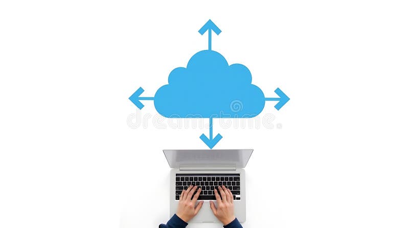 Cloud Computing Concept with Laptop and Data Arrows Illustrating ...