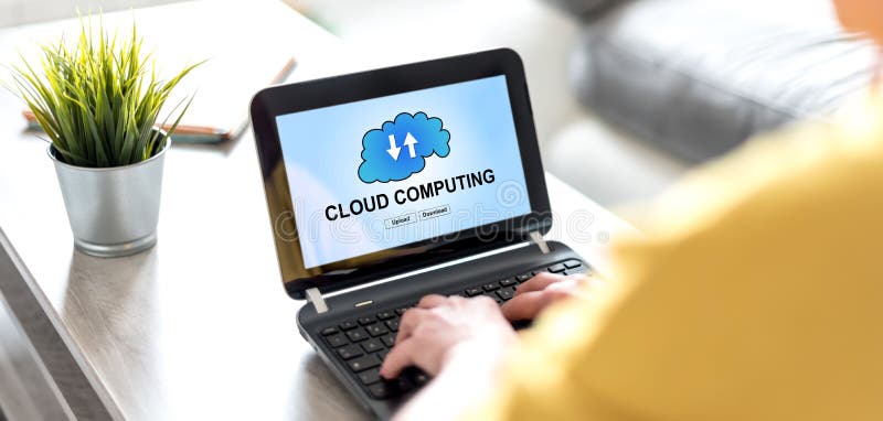 Cloud Computing Concept on a Laptop Screen Stock Photo - Image of cloud ...