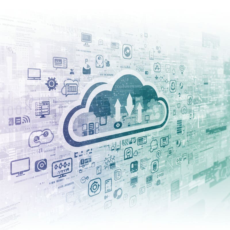 Cloud Computing Concept with a Large Cloud Icon at the Center ...