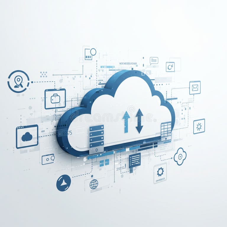 Cloud Computing Concept with a Large Stylized Cloud Icon at the Center. Arrows within Stock ...