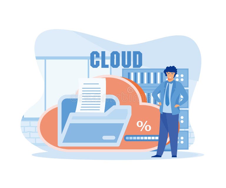 Cloud Computing Concept. Man Standing Near Cloud Storage Stock Vector ...