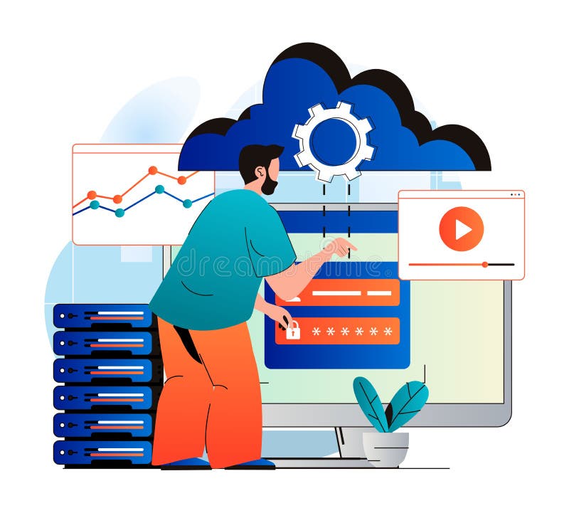 Cloud Computing Concept in Modern Flat Design. Stock Vector - Illustration of abstract, template ...