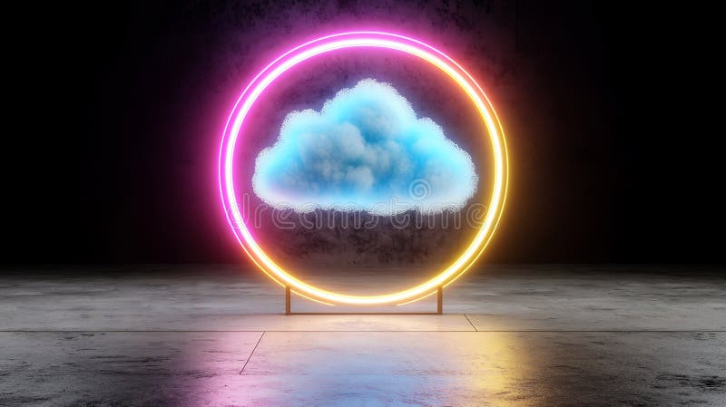 Cloud Computing Concept Neon Circle Light Abstract Digital Background ...