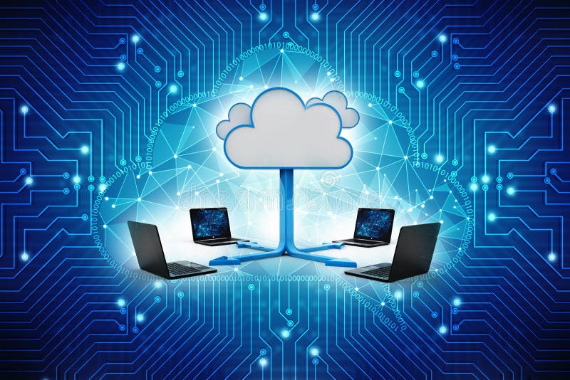 Cloud Computing Concept, Cloud Network. 3d Rendering Stock Illustration ...