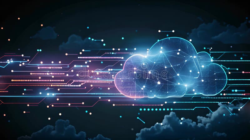 Cloud Computing Concept, Network Lines with Digital Brain Overlay Stock ...