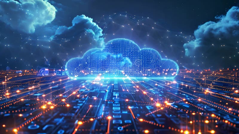 Cloud Computing Concept Over Networked Cityscape at Night Stock Video ...