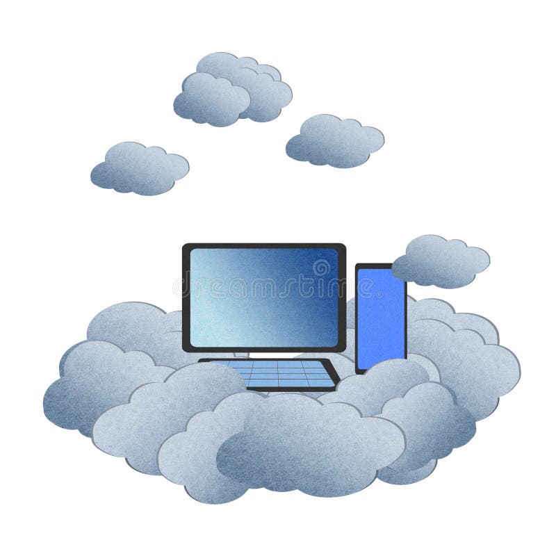 Cloud Computing Concept with PC in the Clouds. Stock Illustration ...