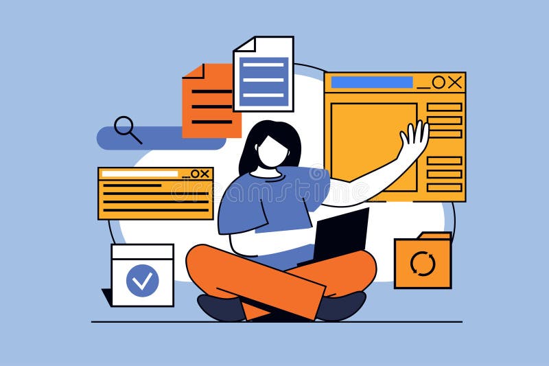 Cloud Computing Concept With People Scene In Flat Design For Web Stock Vector Illustration Of