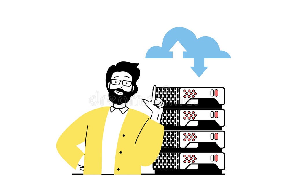 Cloud Computing Concept with People Scene in Flat Web Design. Vector Illustration Stock ...