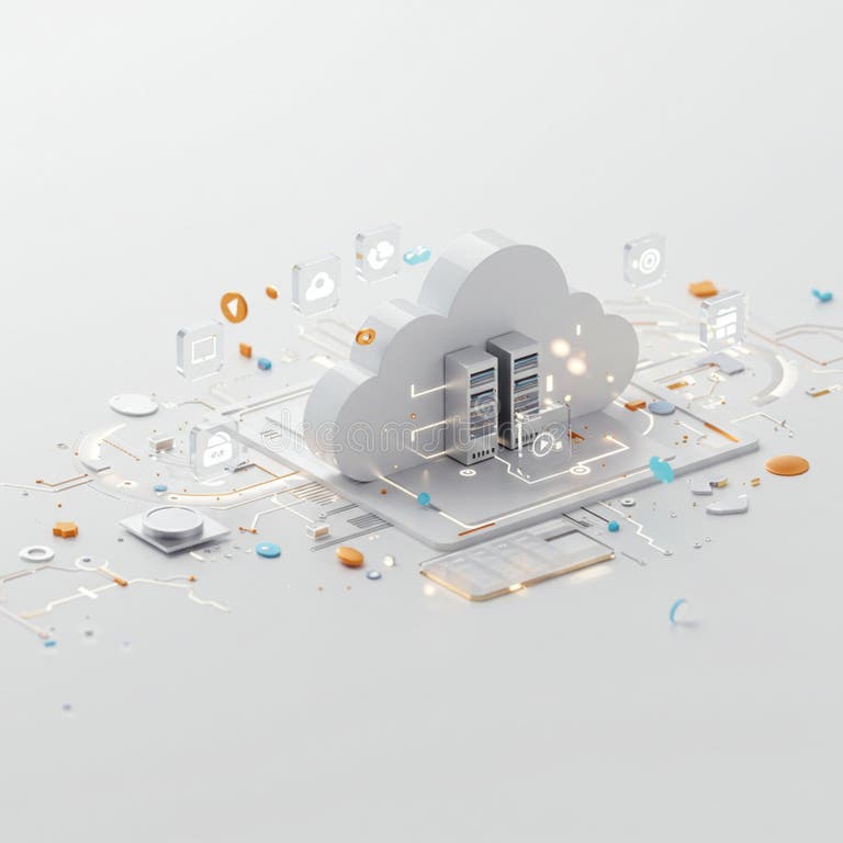 Cloud Computing Concept Represented through a 3D Illustration. a Large, White Cloud Stock ...