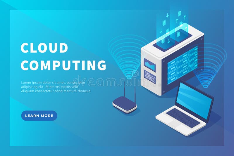 Cloud Computing Concept Server Database With Laptop And Database For Website Template Or Landing