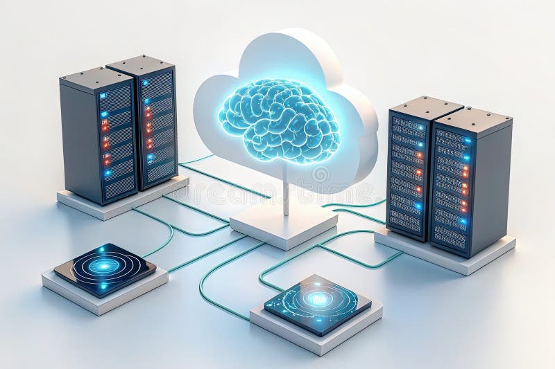 Cloud Computing Concept with Servers and Brain Symbolizing AI Stock ...