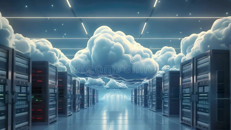 Cloud Computing Concept with Servers in Data Center 3D Rendering Toned Image, Backup Cloud Data ...